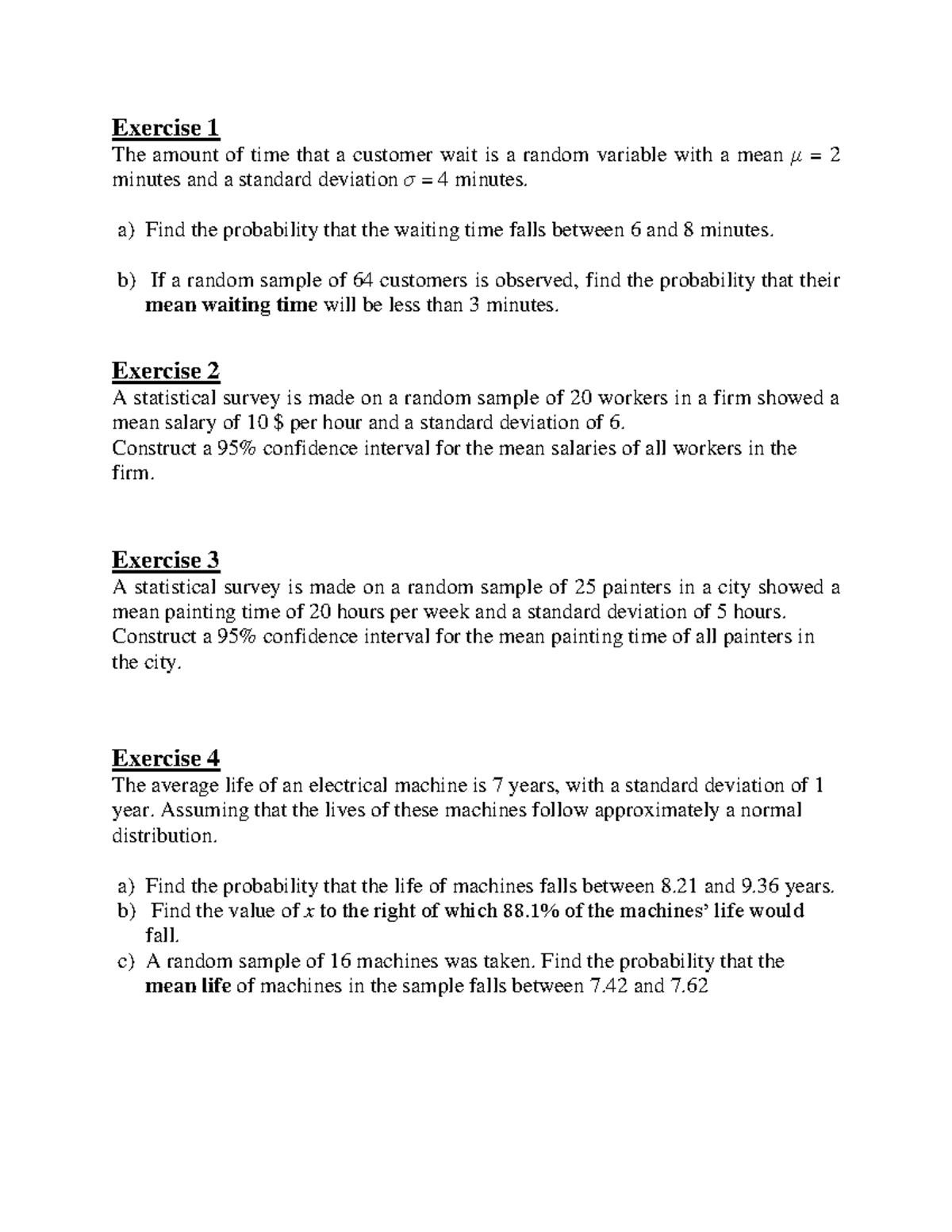 Revision Sheet for MATH310: Probability & Statistics Exercises - Studocu