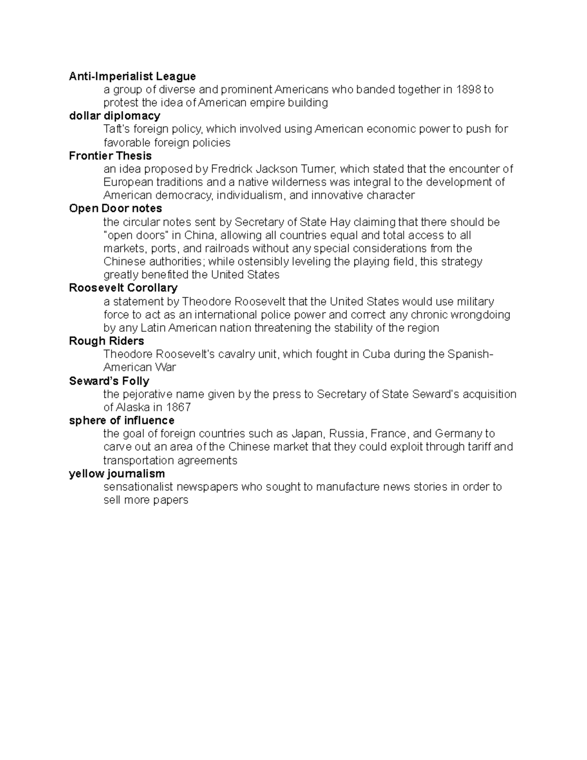 US History Chapter 22 Vocab - Anti-Imperialist League a group of ...