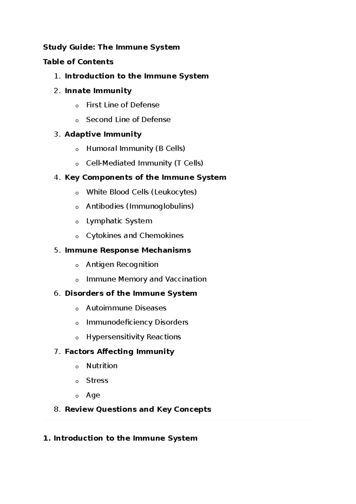 Immune System Study Guide: Key Concepts and Disorders Overview - Studocu