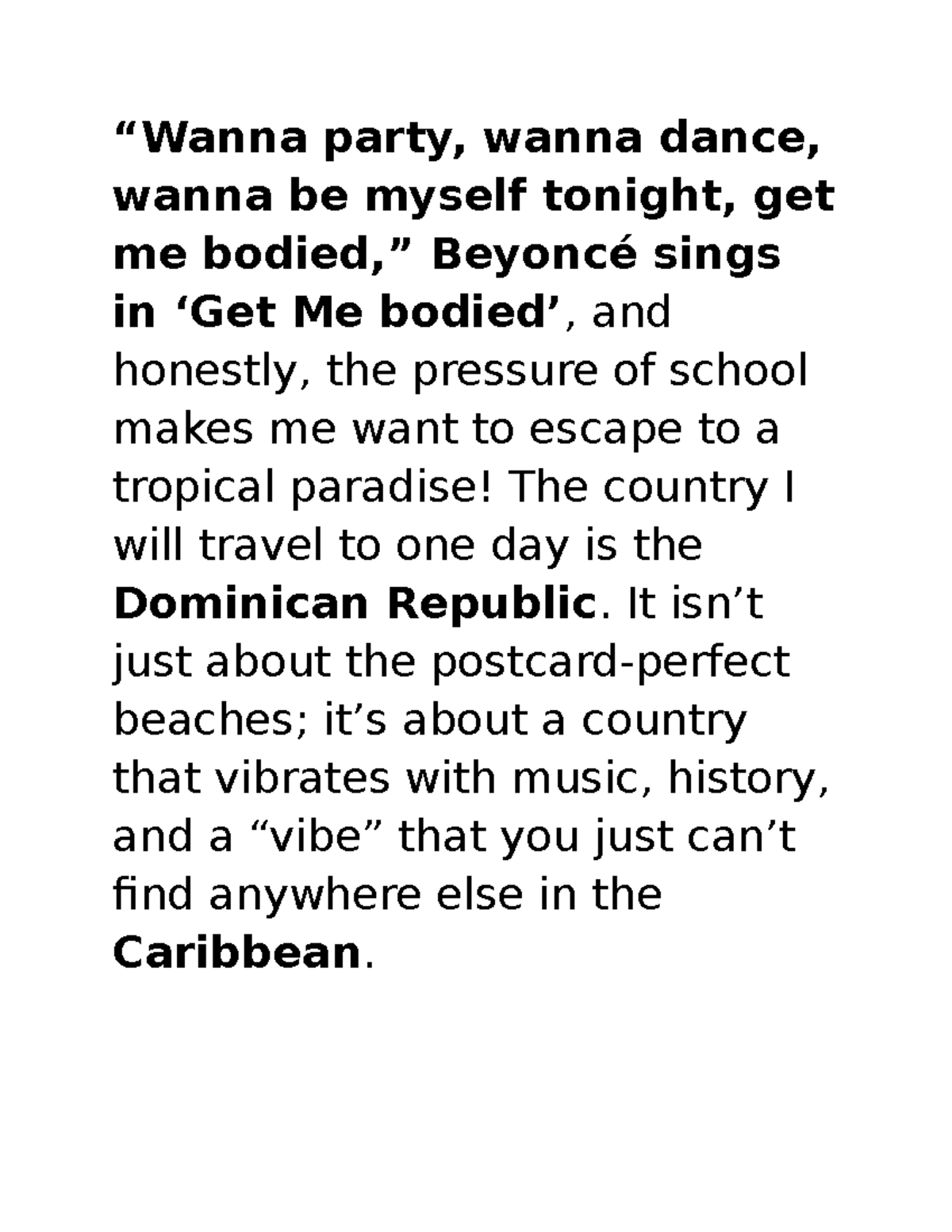 English Home Language - Speech: My Dream Destination in the Dominican ...