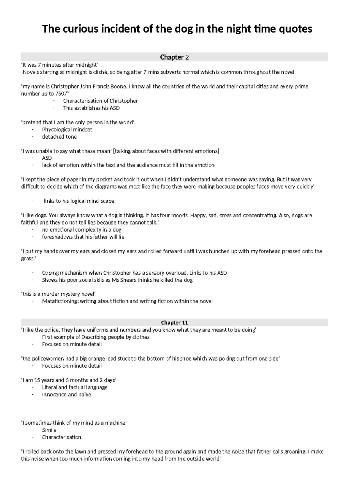 Curious Incident of the Dog in the Night-Time: Chapter 2 Analysis - Studocu