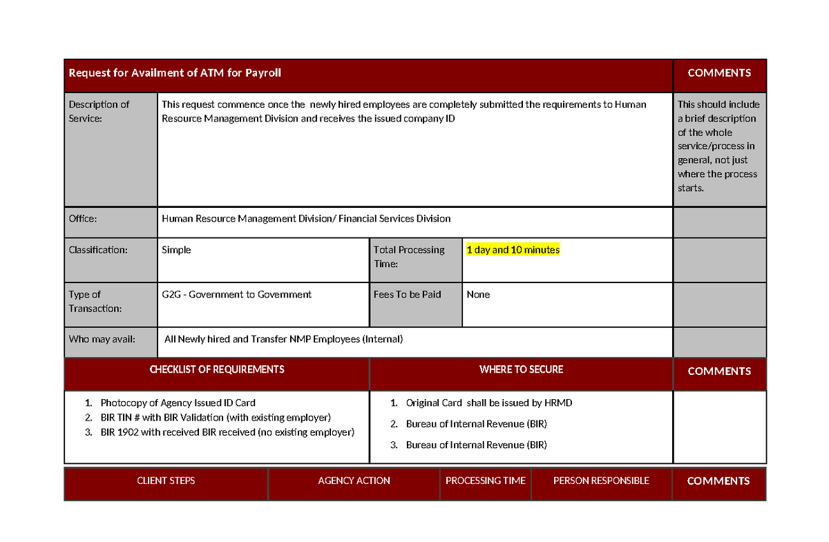 Request for ATM Payroll Access for Newly Hired Employees - Studocu