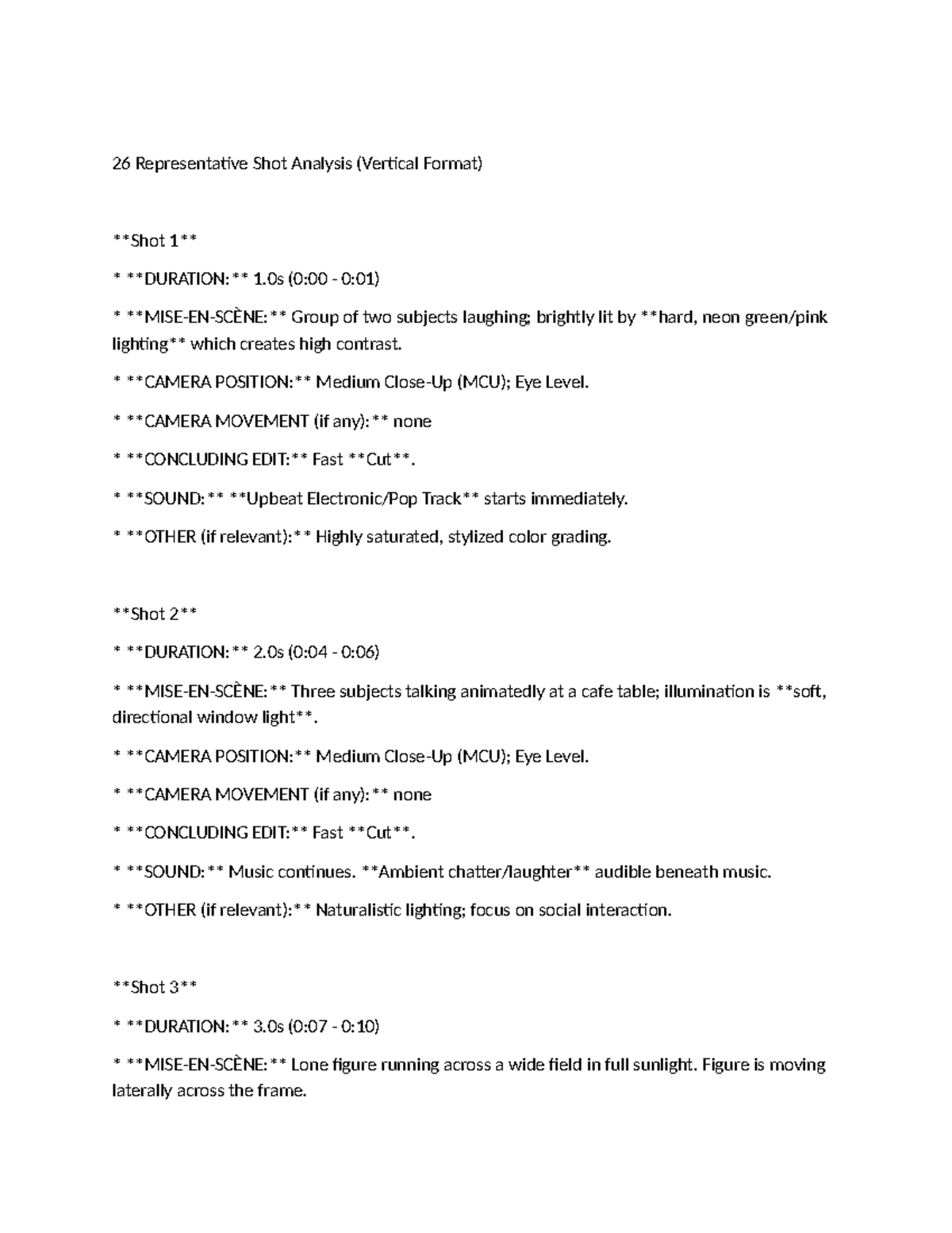 26 Shot Analysis: Vertical Format Breakdown and Movement Insights - Studocu