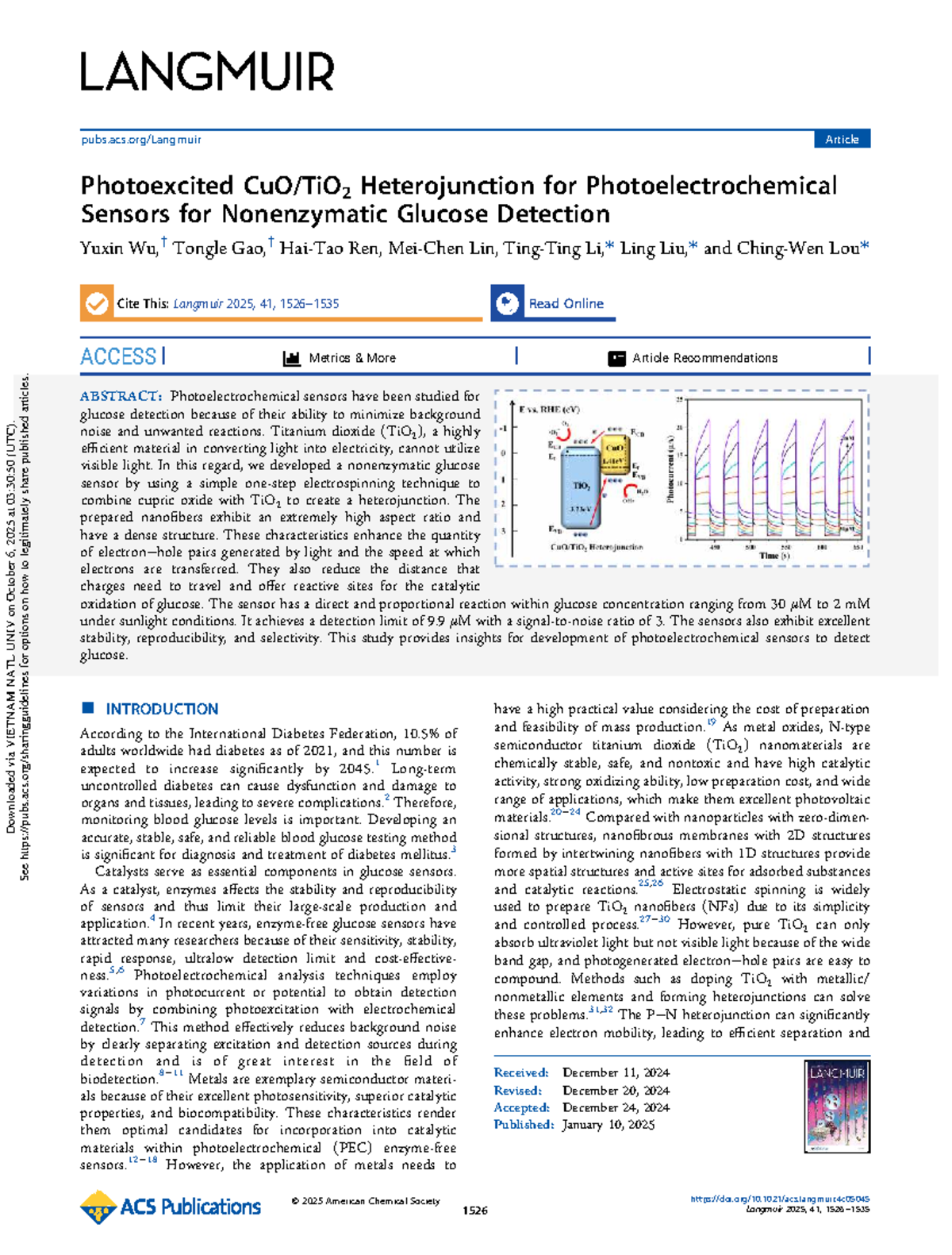 Wu et al. 2025: Photoexcited CuO-TiO2 Heterojunction for PEC Glucose ...