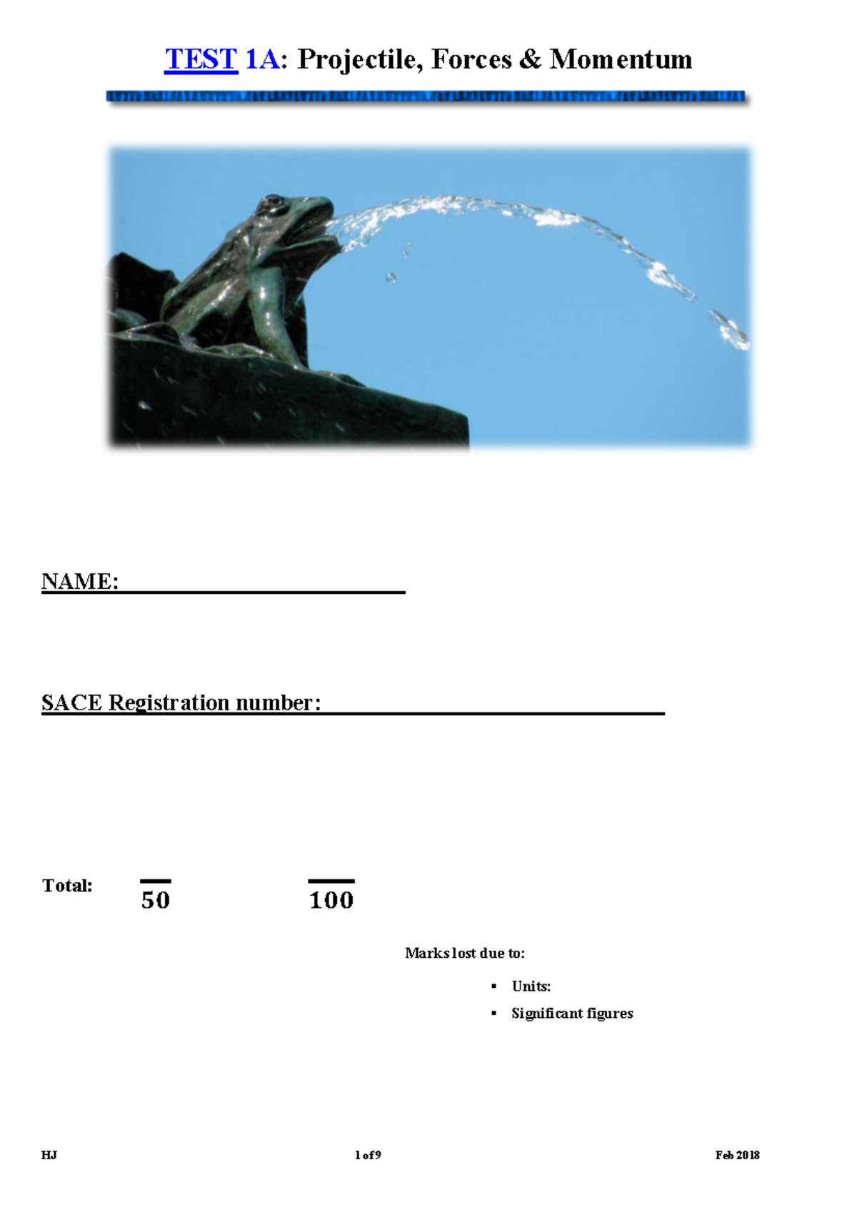 Physics SAT1 2018: Test 1A on Projectile Motion & Forces - Studocu