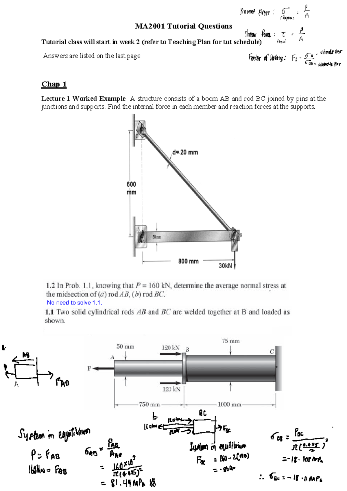 MA2001 Tutorial Questions and Worked Examples - Studocu