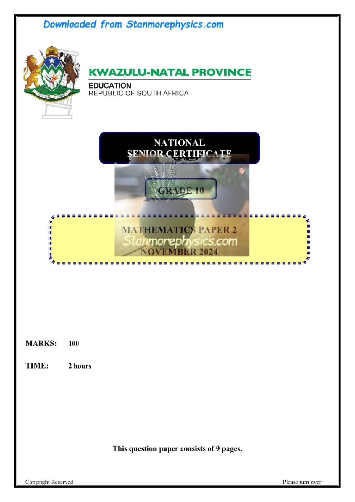 KZN Maths Grade 10 November 2024 Paper 2 & Memo - Comprehensive Guide ...