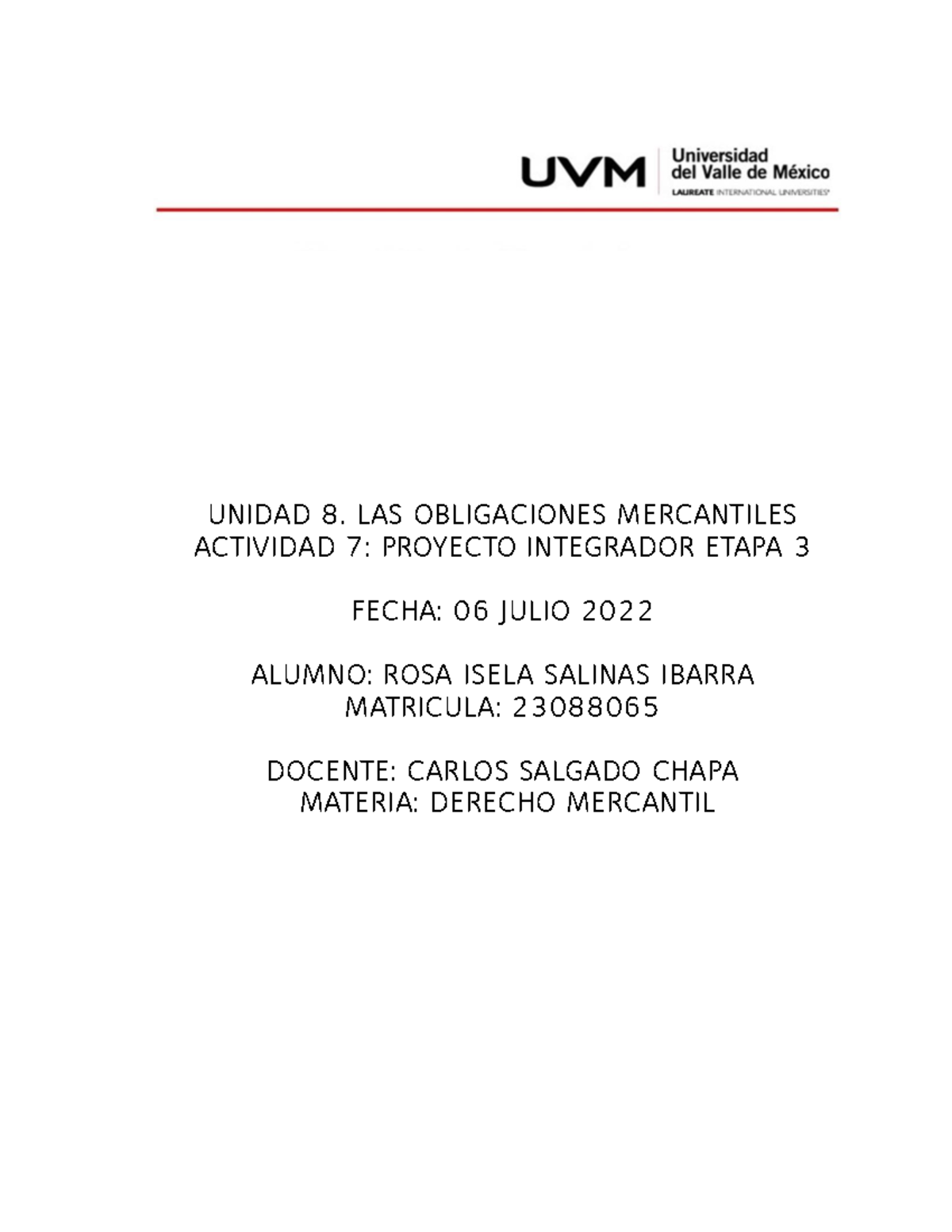 A7 RISI - UNIDAD 8. LAS OBLIGACIONES MERCANTILES, ACTIVIDAD 7: PROYECTO INTEGRADOR ETAPA ...