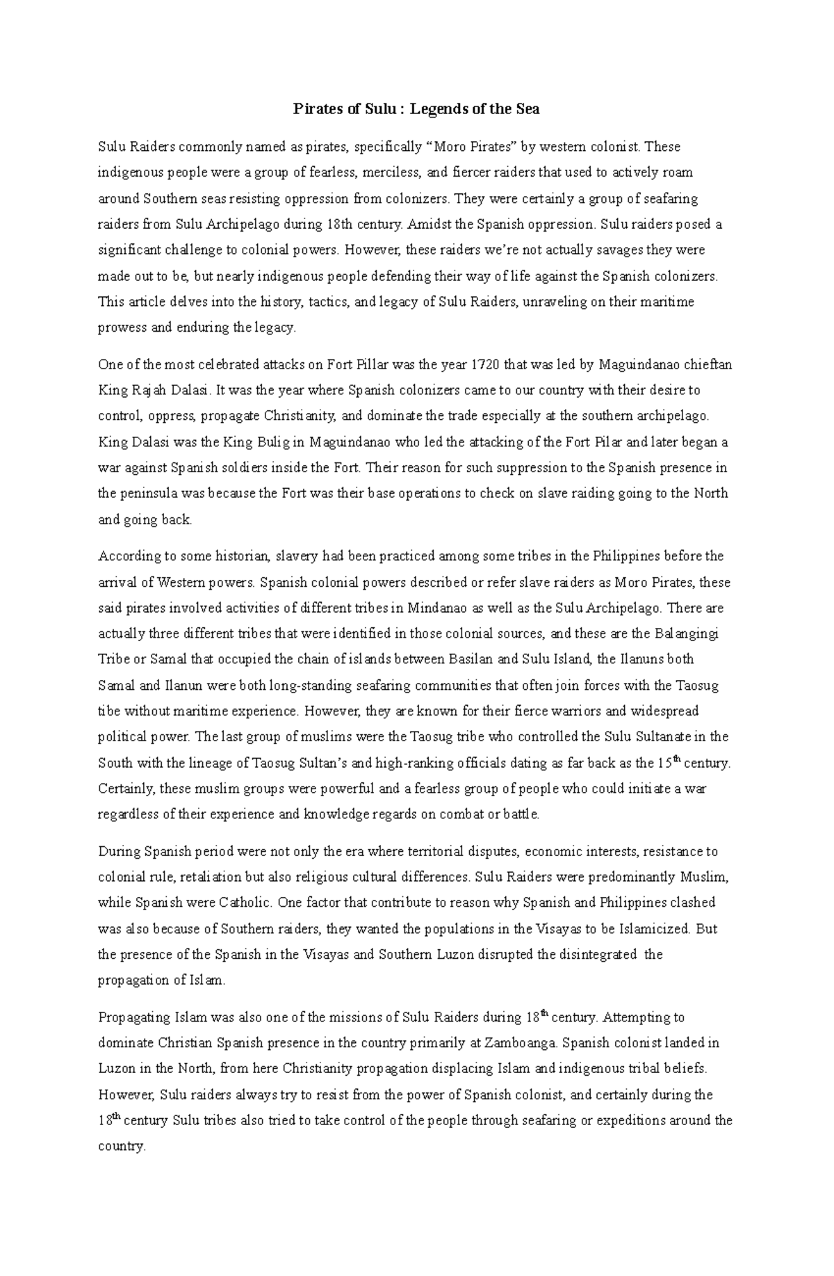 Sulu Pirates: A Historical Overview of Resistance and Legacy - Studocu
