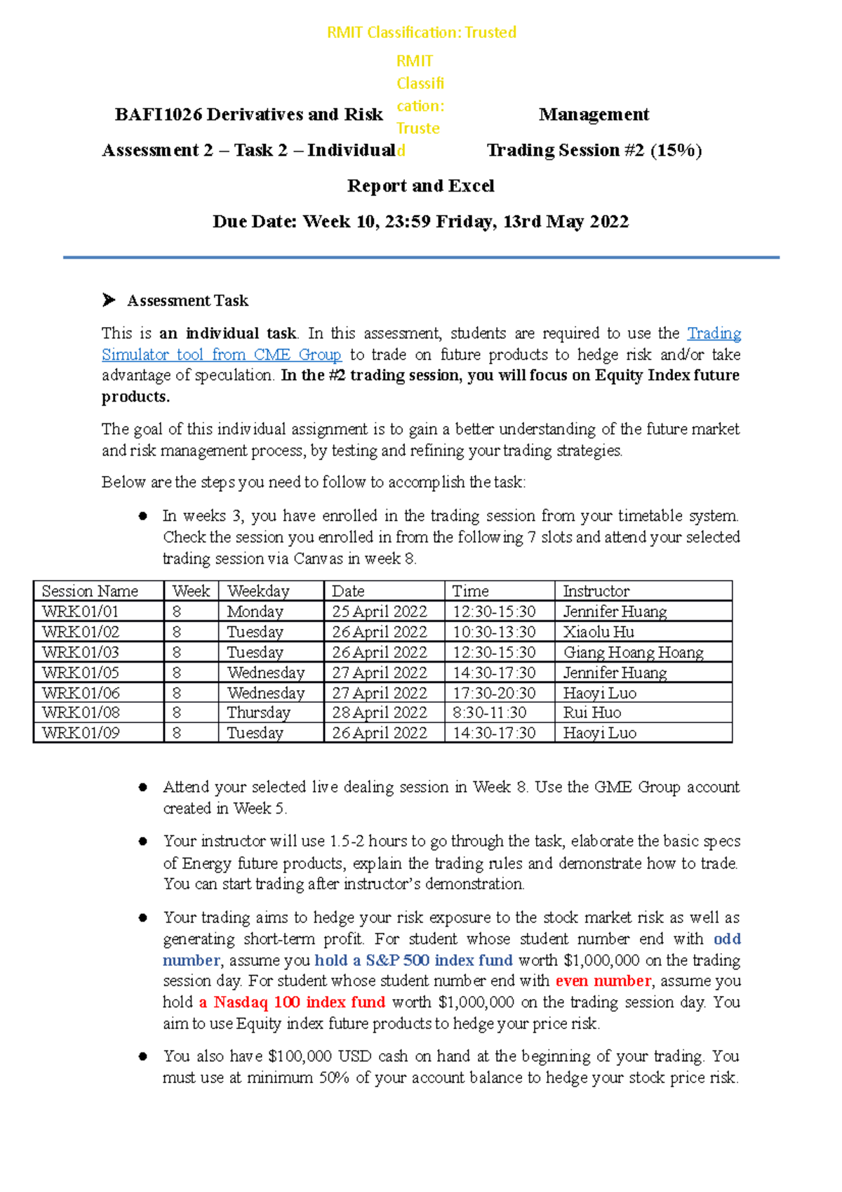 Assessment 2 - Task 2 - BAFI 1026 Derivatives and Risk Management ...