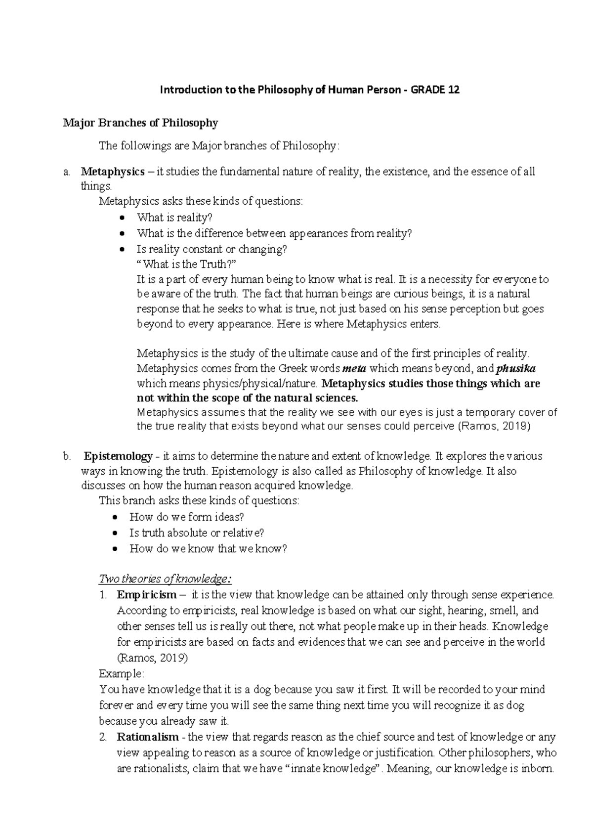 DAY 3 The Branches of Philosophy - Introduction to the Philosophy of ...