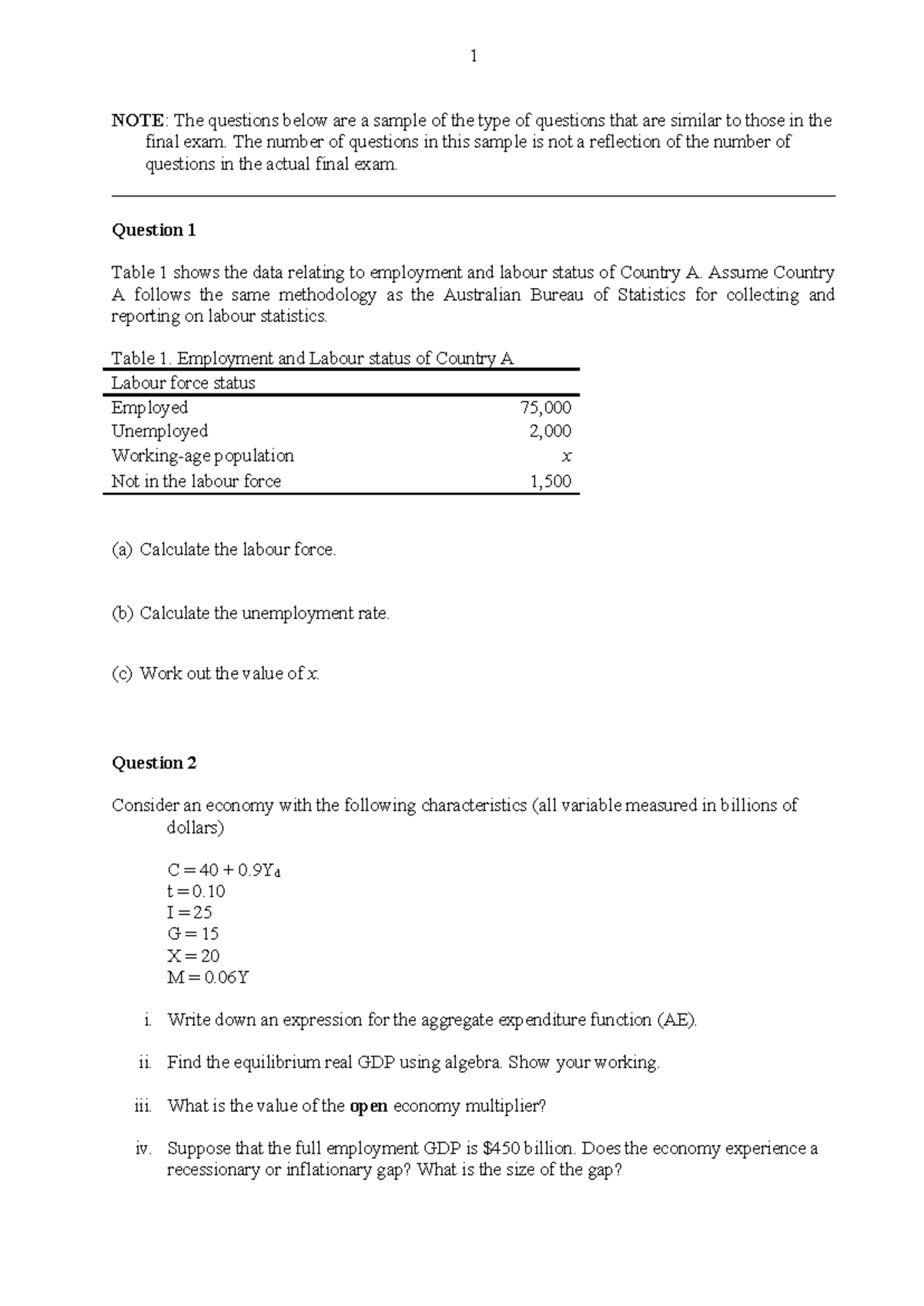 Sample Final Exam Questions & Solutions for ECON 101 - Studocu