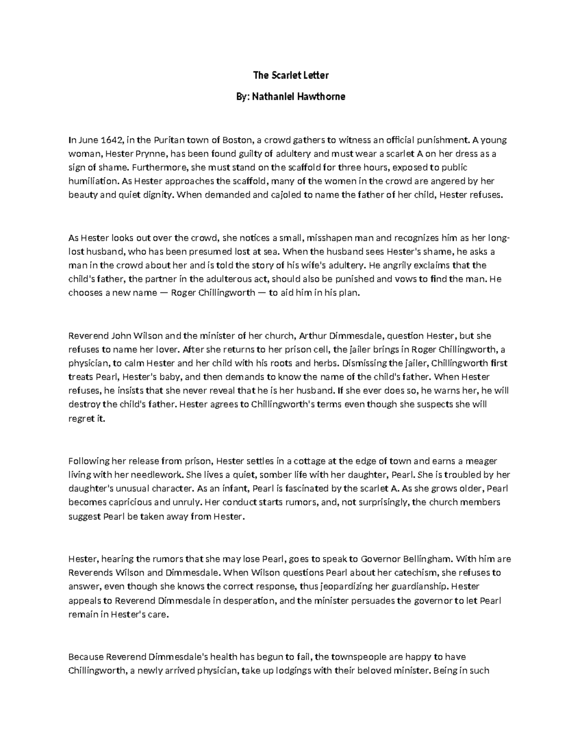 The Scarlet Letter - Summary and Analysis of Key Themes - Studocu
