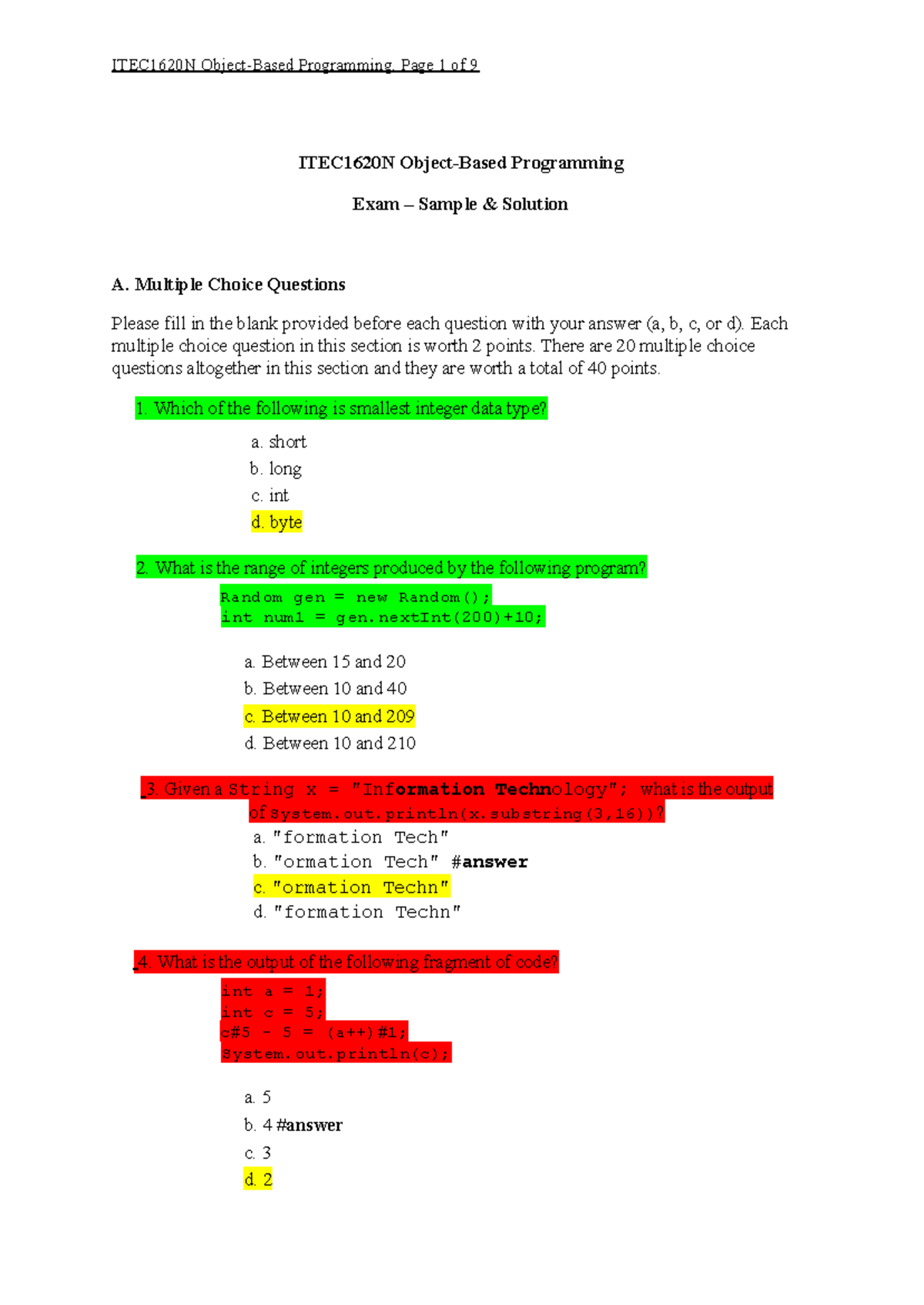 ITEC1620N Final Exam Sample Questions & Solutions Guide - Studocu