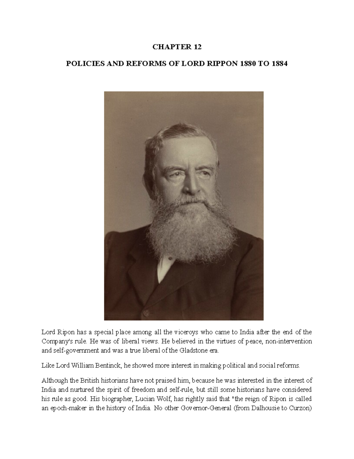 Chapter 12: Policies & Reforms by Lord Ripon (1880-1884) - Studocu