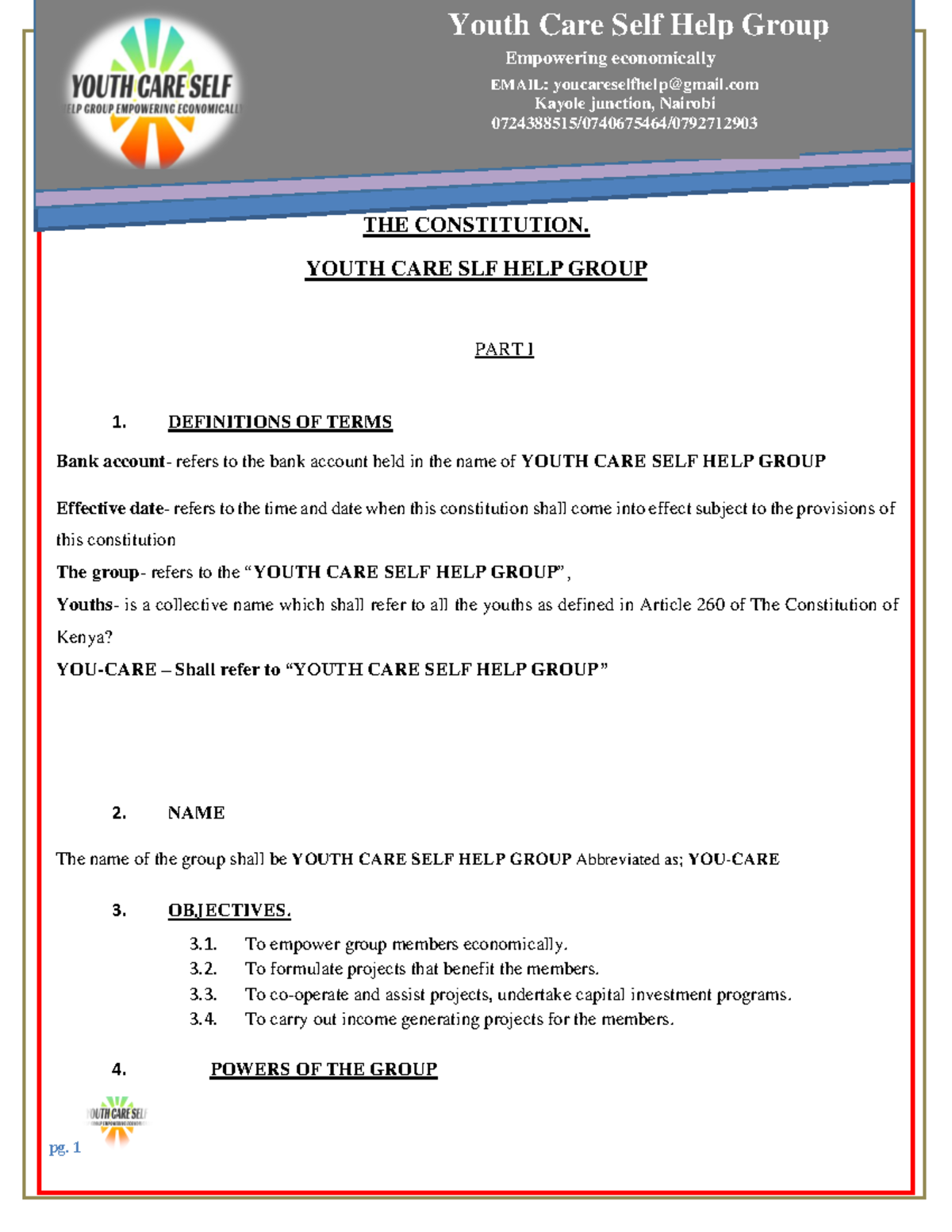 Youth Care Self Help Group Constitution Document - Studocu