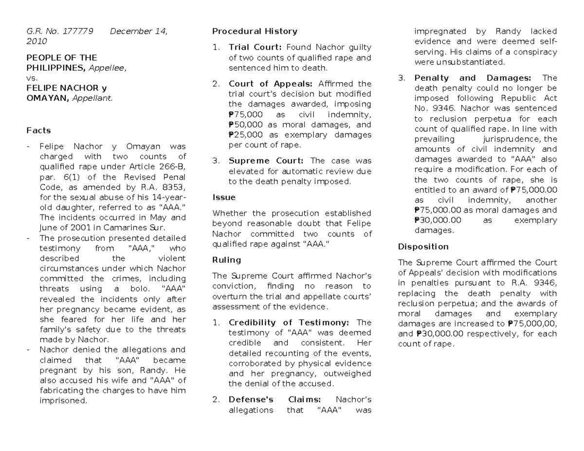 Case Digest: People of the Philippines vs. Felipe Nachor y Omayan (G.R ...