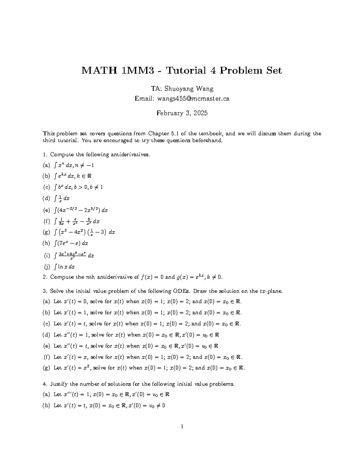 Tutorial 4 Problem Set - MATH 1MM3 - Tutorial 4 Problem Set TA ...