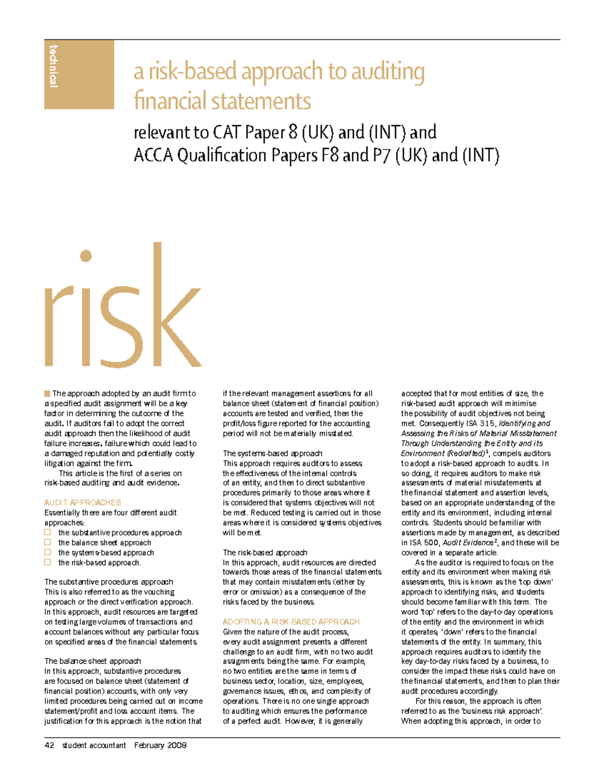 A Risk-Based Approach to Auditing: Insights for CAT Paper 8 & ACCA F8 ...