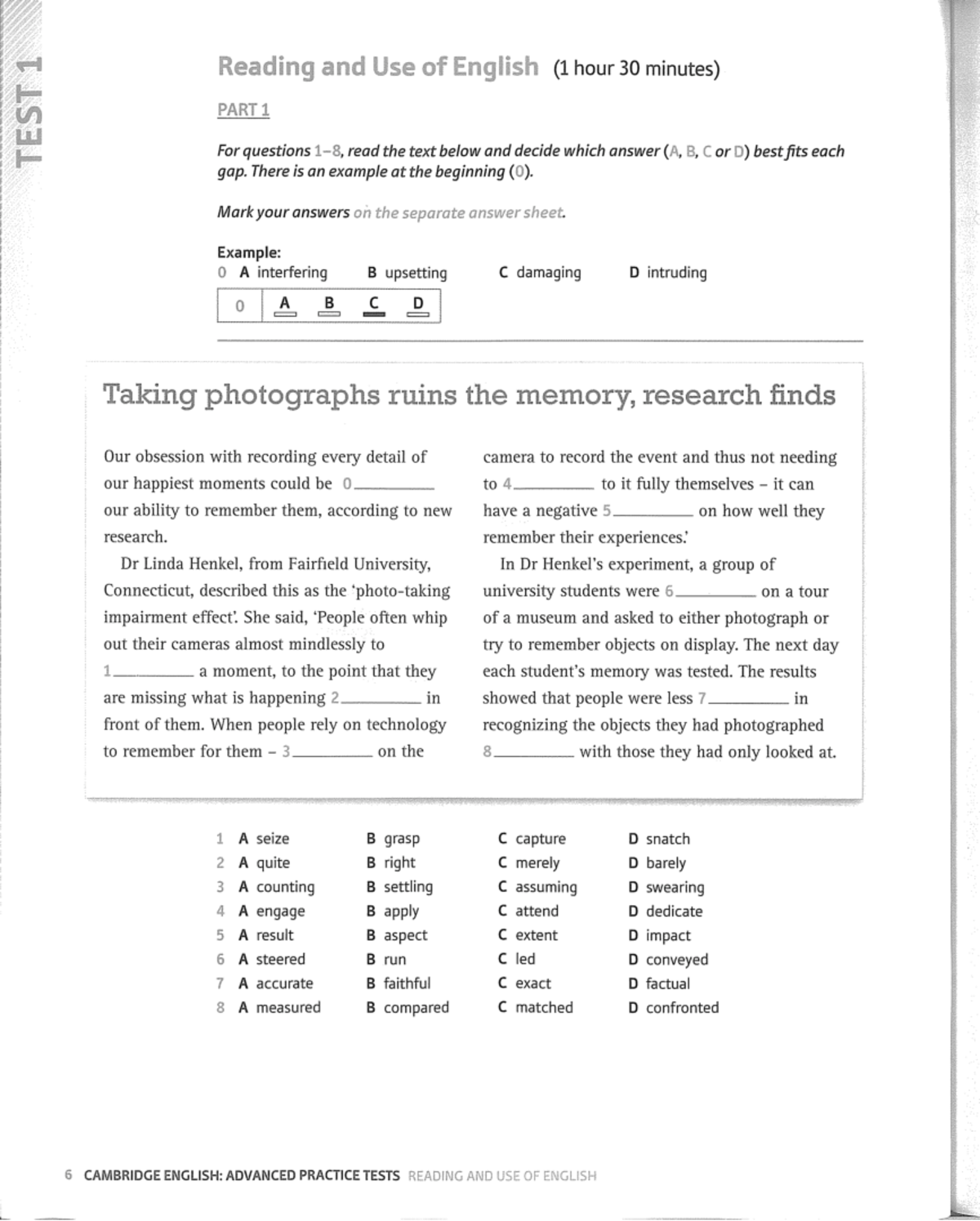 Test 1 - Tipo c1 - Reading and Use of English (1 hour 30 minutes) PART ...