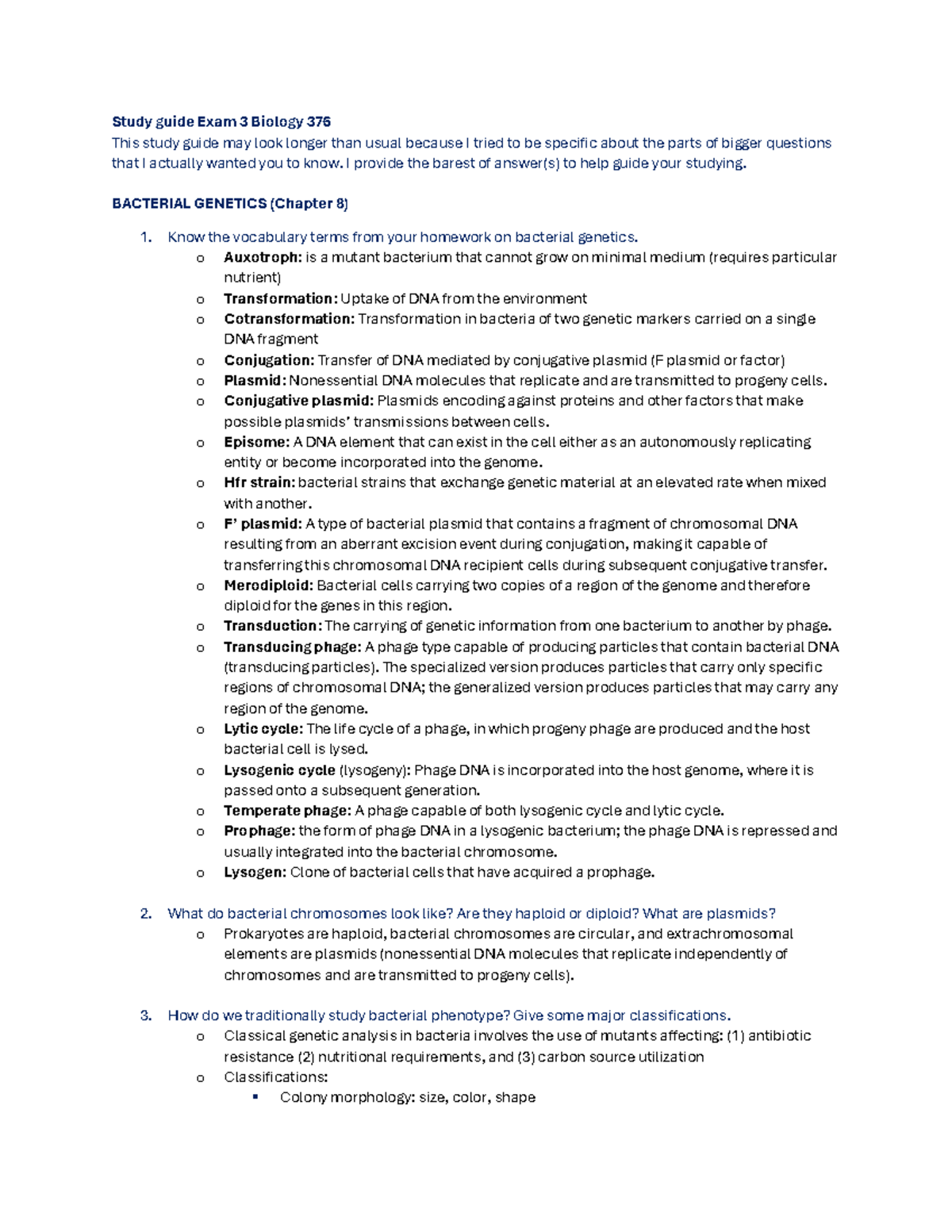 Genetics Study Guide: Exam 3 (Biology 376) - Studocu