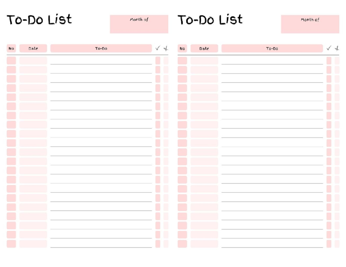 Check list template [pink] - Teacher Education - TO-DO List Month of TO ...