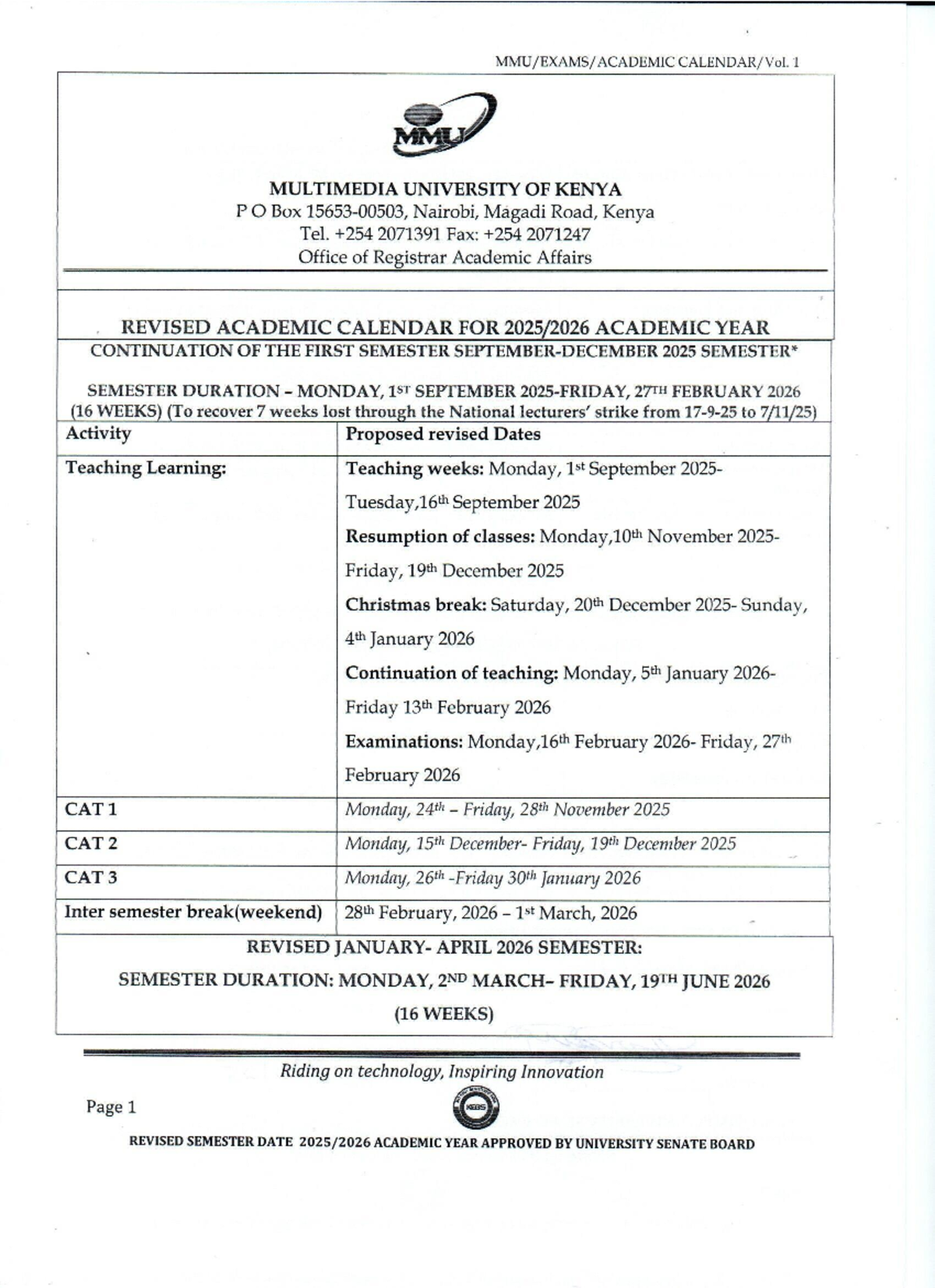 Revised Academic Calendar 2025 - MMU Semester Dates - Studocu