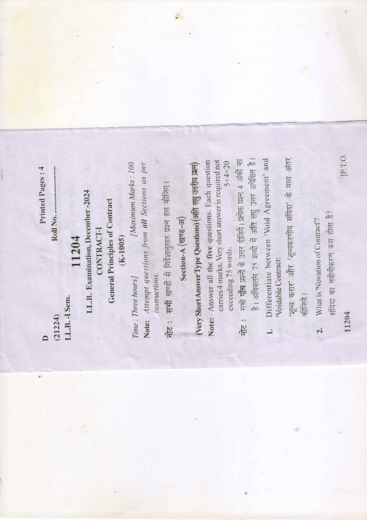 LL.B. 11204 Exam: General Principles of Contract - December 2024 - Studocu