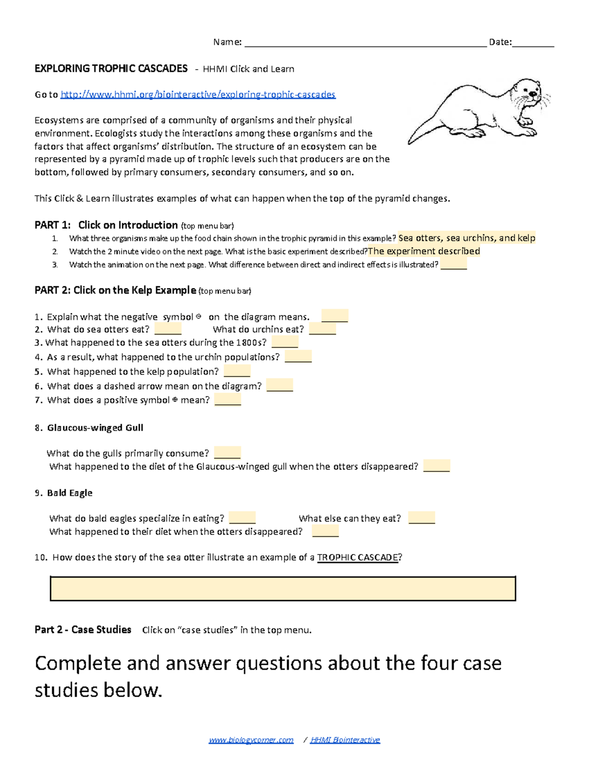 Trophic Cascades: Exploring Ecosystem Dynamics - HHMI Click & Learn - Studocu