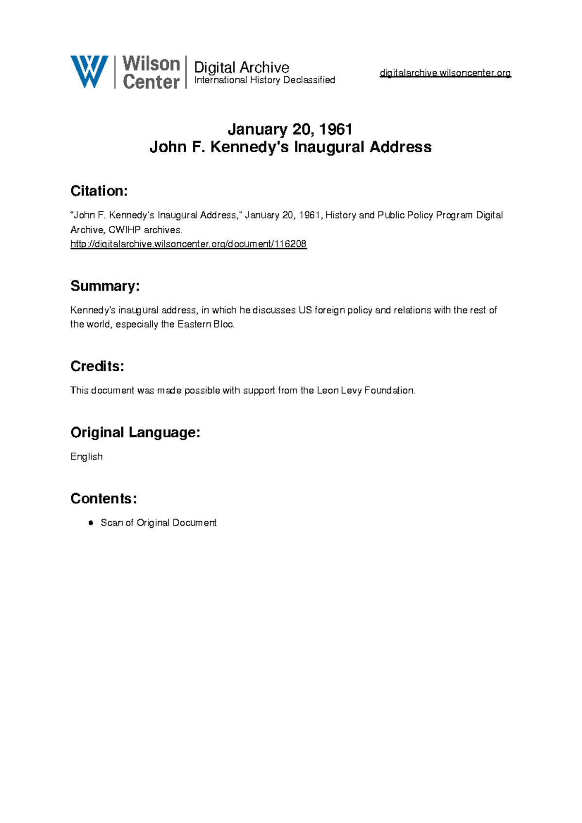 116208 - John F. Kennedy's Inaugural Address Analysis (1961) - Studocu