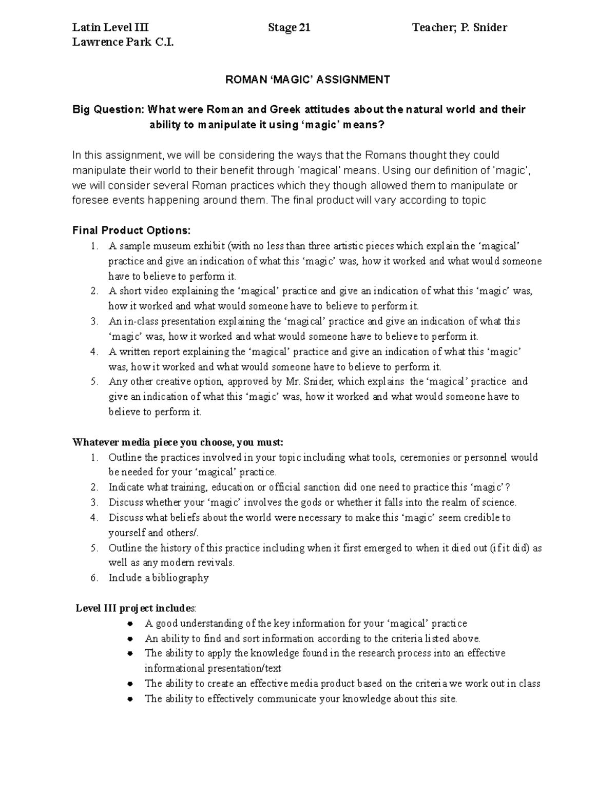 Roman Magic Assignment: Exploring Ancient Practices and Beliefs - Studocu