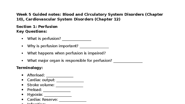 Week 5 Guided Notes: Blood & Circulatory Disorders (Ch. 10 & 12) - Studocu