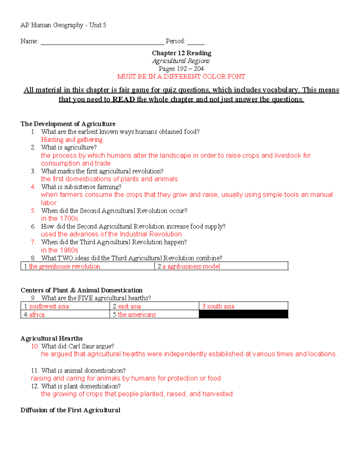 Chapter 12 Reading Guide: Agricultural Regions (Amsco) - Studocu