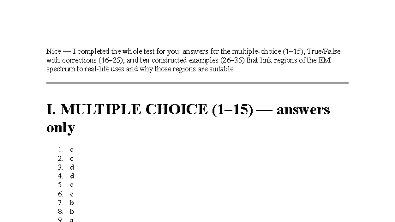 Science 10 Answer Key: EM Spectrum Test with Corrections and Examples ...