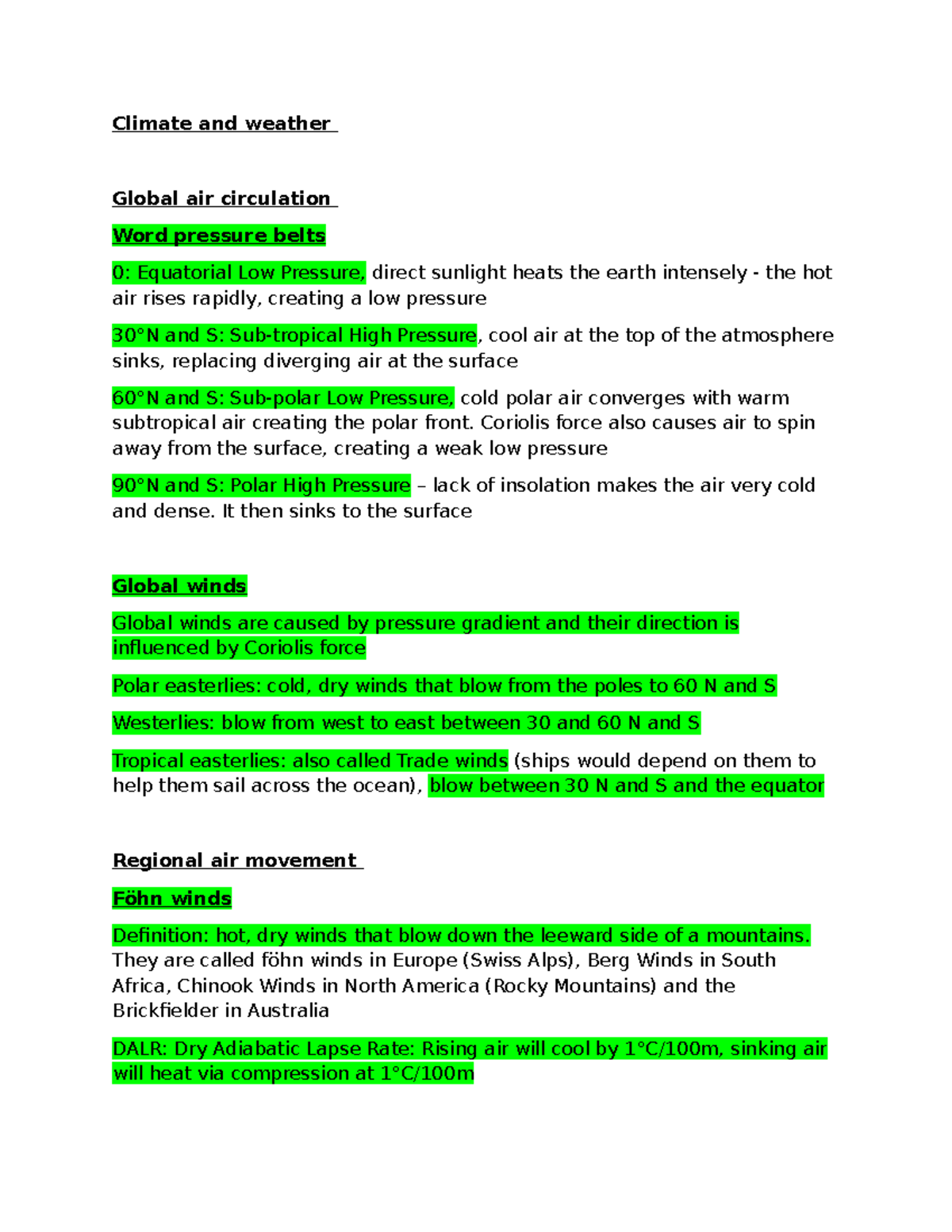Geography Notes: Climate, Weather Patterns, and Landscape Processes ...