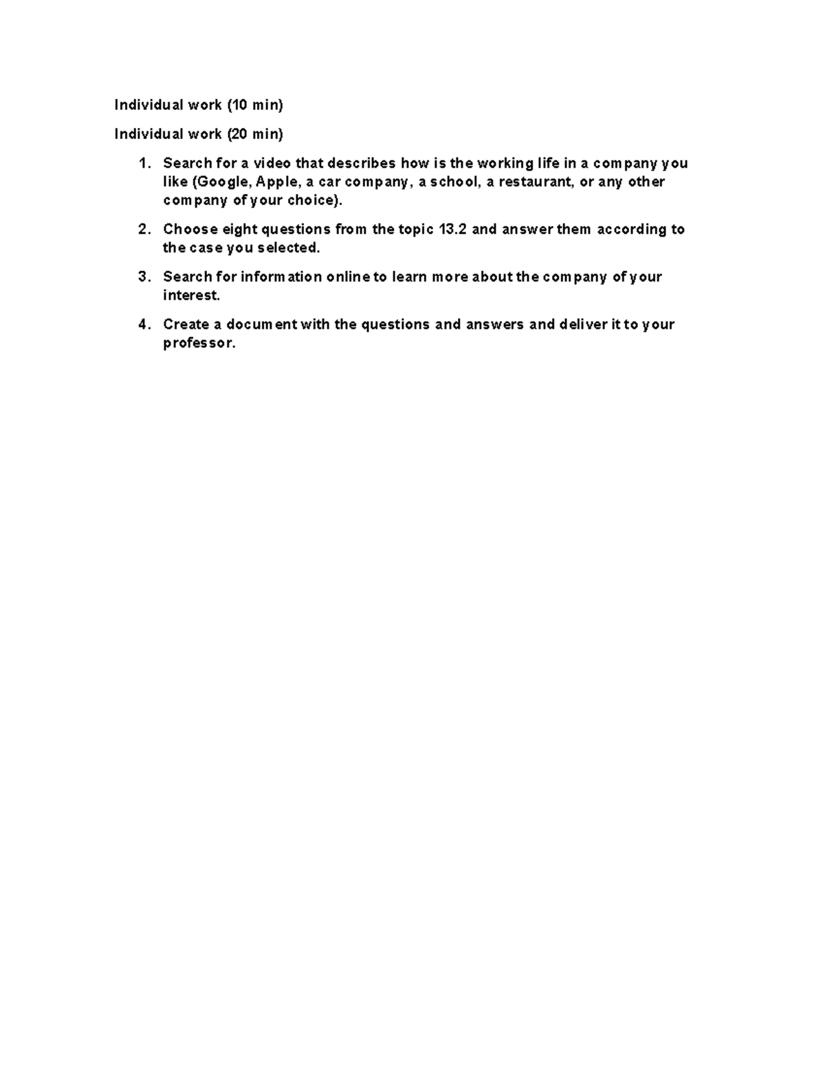 Basic Business English: Individual Work on Working Life at Google - Studocu