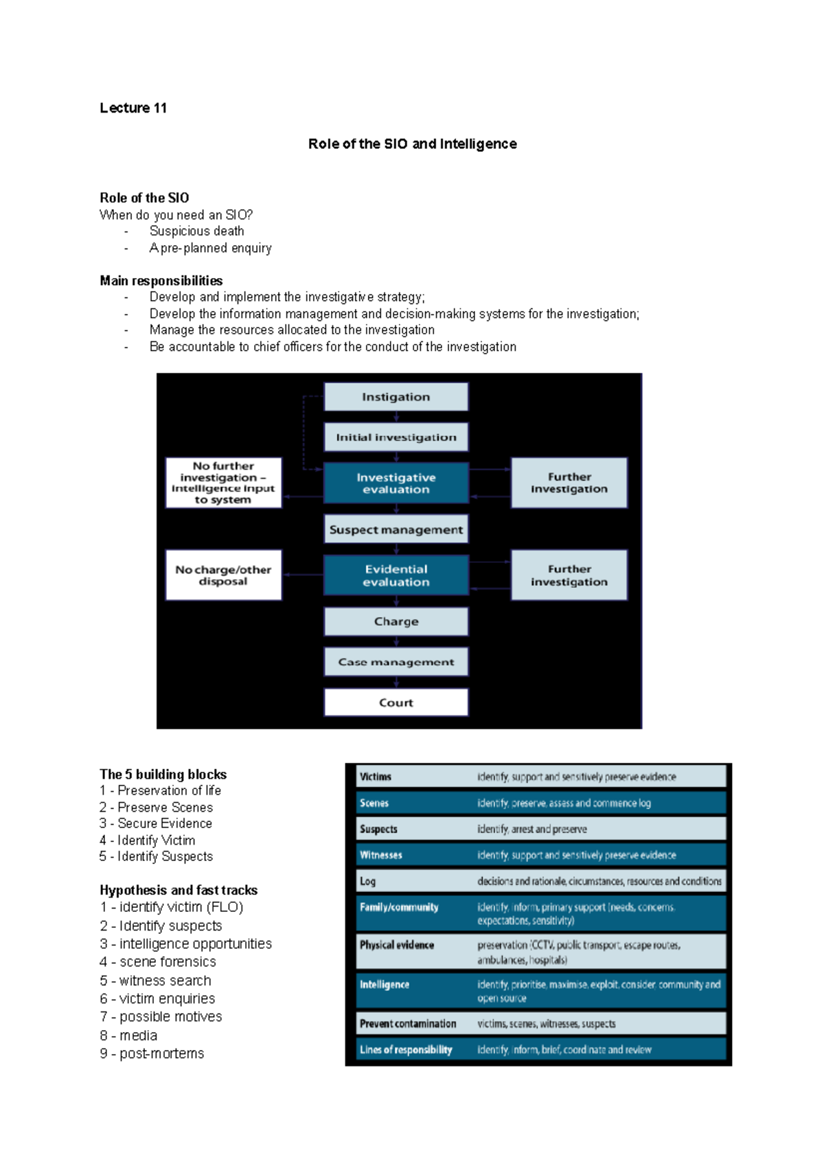 SIO and Intelligence Roles: Lecture 11 Insights on Investigative ...
