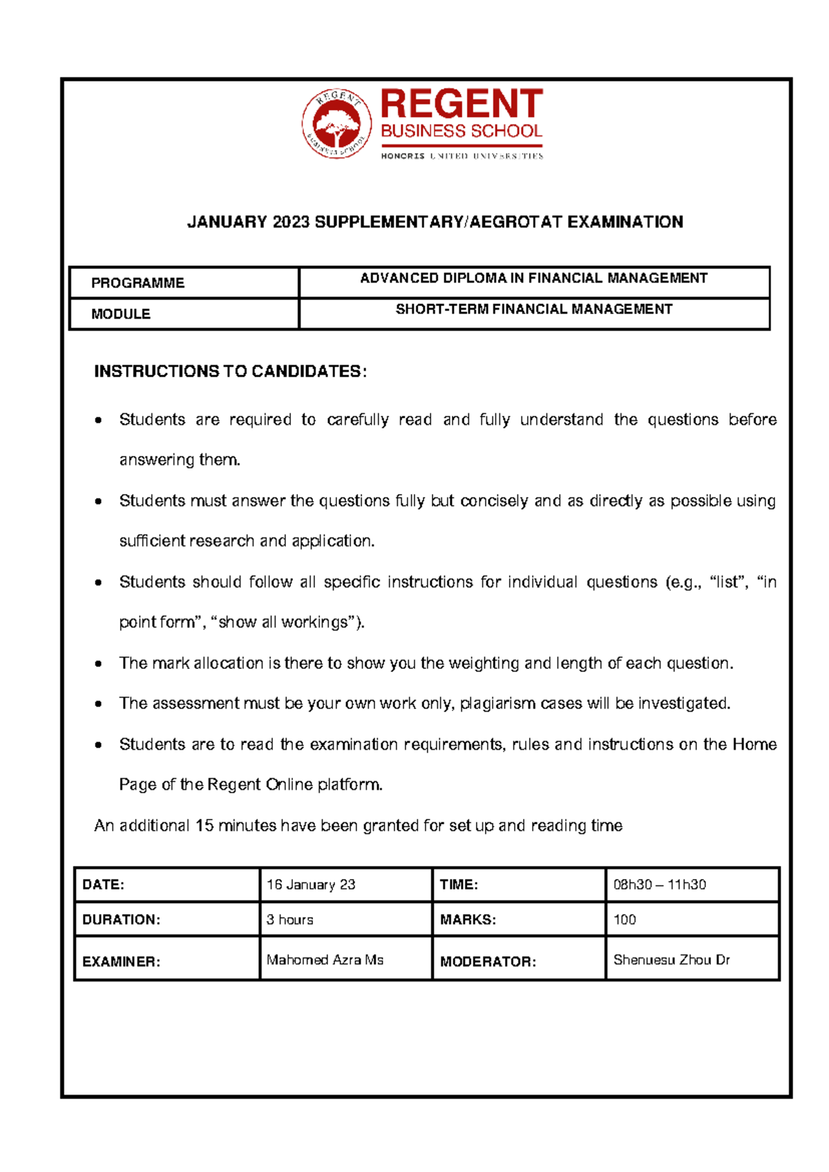 JAN 2023 ADVANCED DIPLOMA FINANCIAL MANAGEMENT EXAM PAPER - Studocu