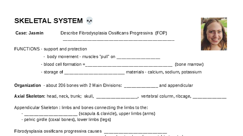 SKELETAL SYSTEM Case Study: Fibrodysplasia Ossificans Progressiva (FOP) - Studocu