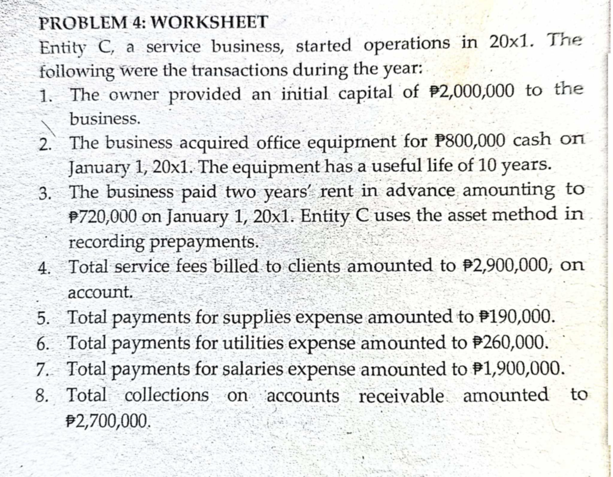 Acc - Problem 4 Worksheet: Financial Transactions Overview 20x1 - Studocu