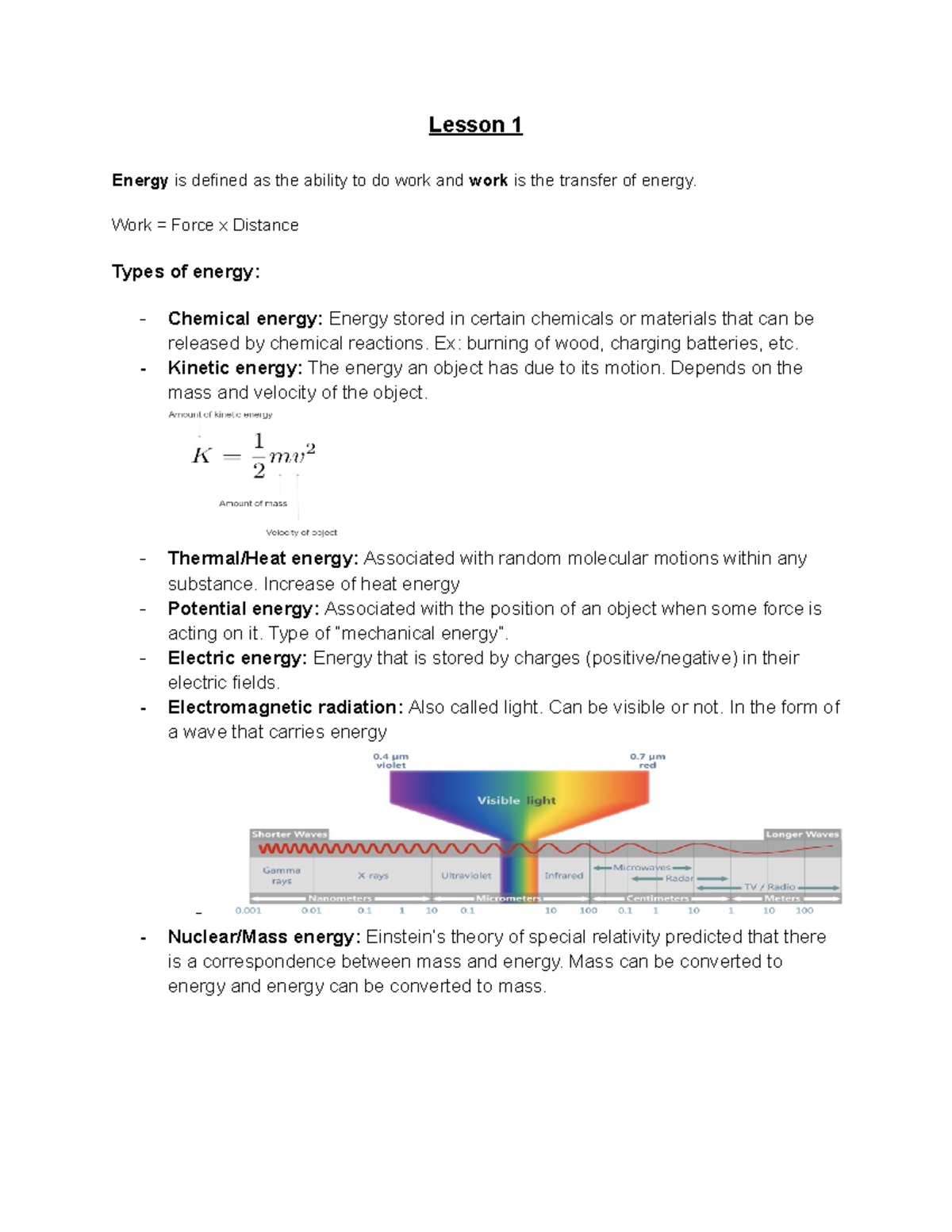 Phys 273 Quiz 1: Lesson Notes on Energy Concepts (Lessons 1-4) - Studocu