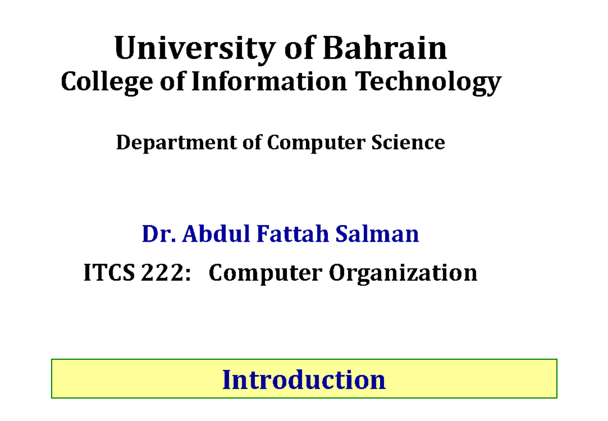 ITCS 222: Intro to Computer Org - Lecture Notes and Overview - Studocu
