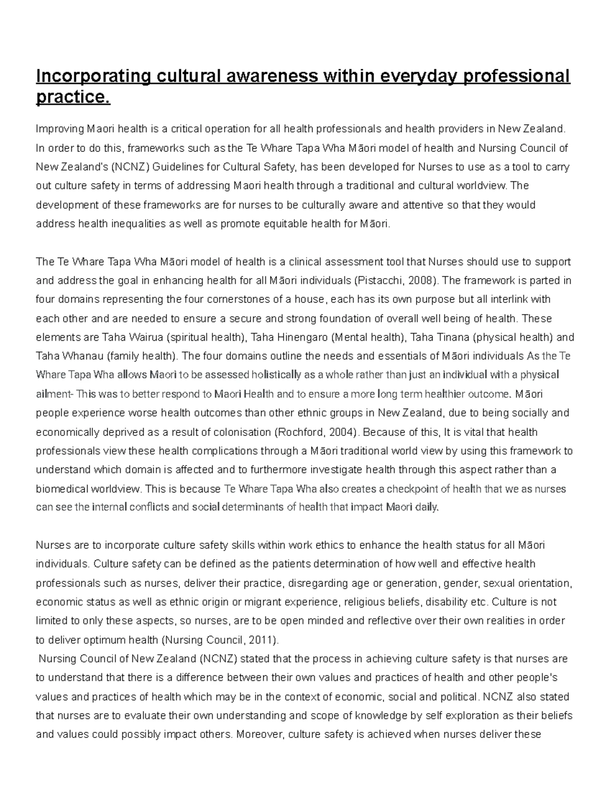 MAOH501 Assignment 1: Understanding Te Whare Tapa Whā Model in Māori ...