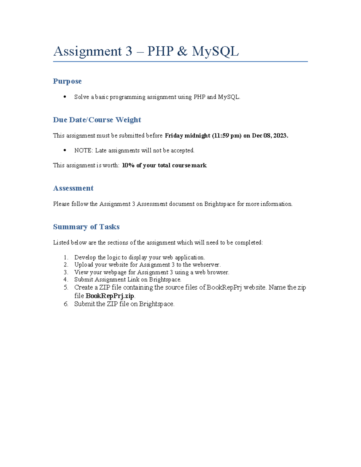 Assignment 3: PHP & MySQL Programming Task Guidelines - Studocu