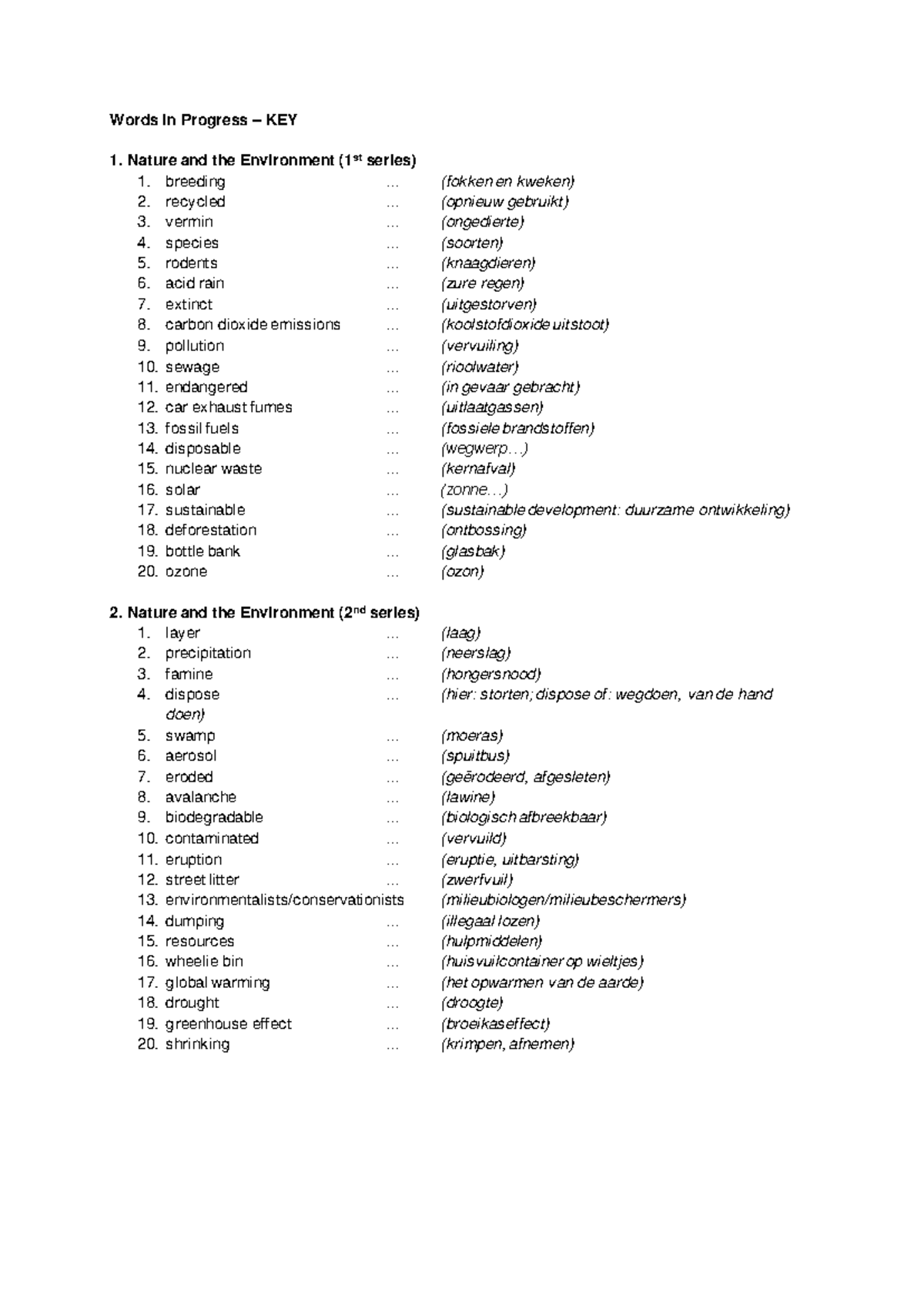 2223 V5 Words in Progress Units 1-4 KEY Translations and Vocabulary ...