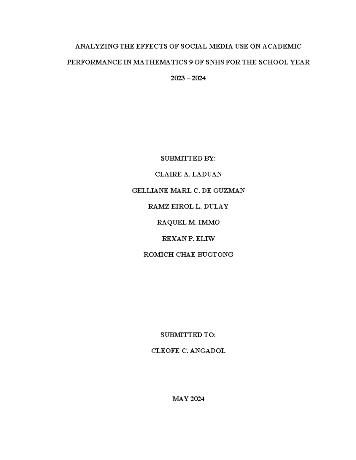 Effects of Social Media on Academic Performance: Mathematics 9 (SY 2023 ...