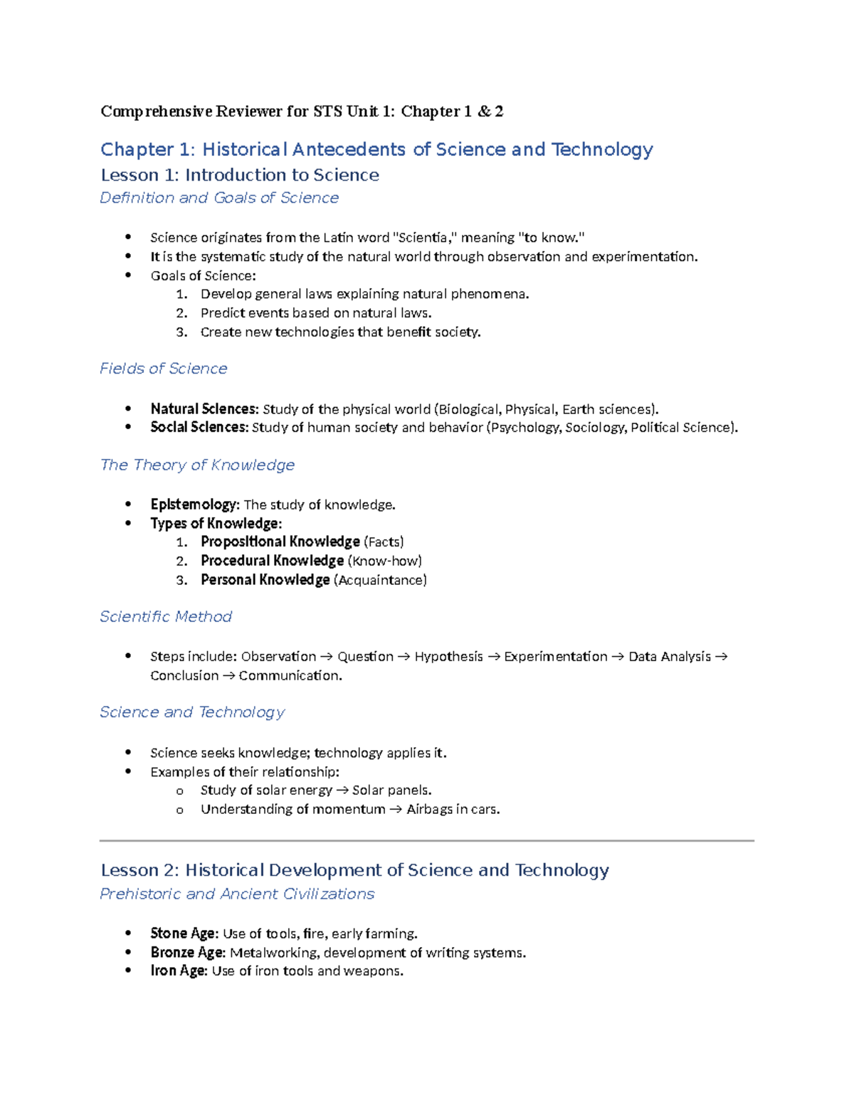 STS Unit 1 & 2 Comprehensive Exam Reviewer: Science & Technology ...