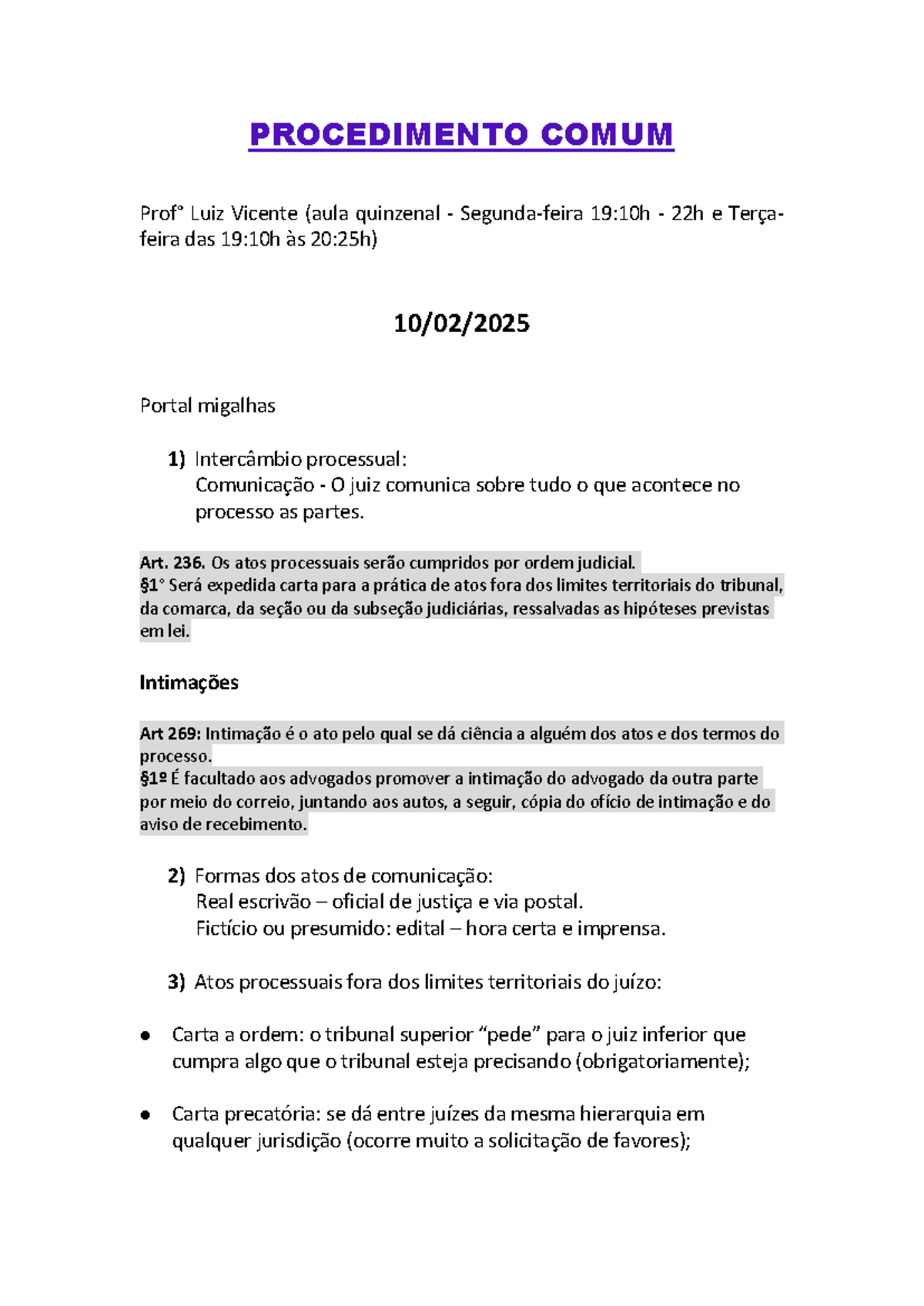 Procedimento Comum: Aulas e Questões para Estudo - CPC - Studocu