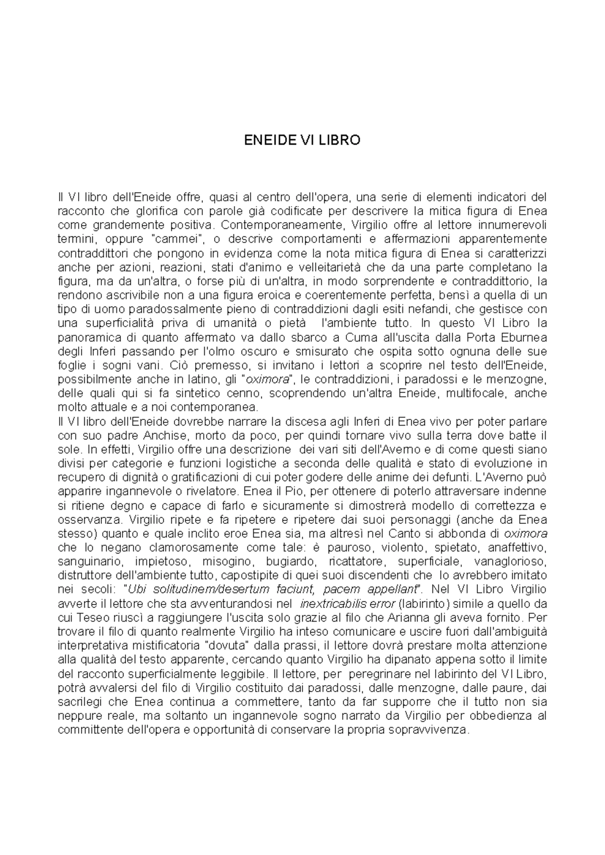 Virgilio Eneide Lib. VI Trad. di Giuseppe Bonghi - Note e Riflessioni - Studocu