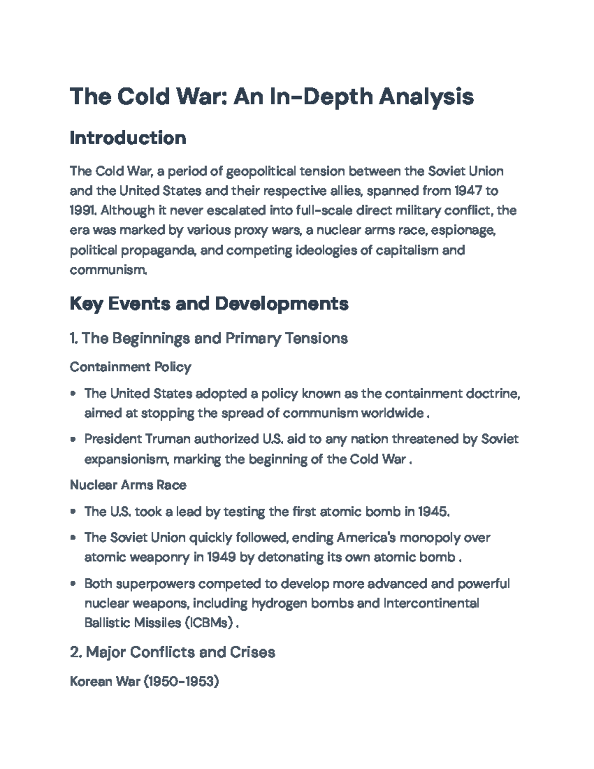 Cold War Overview: Key Events & Impacts (HIST 101) - Studocu